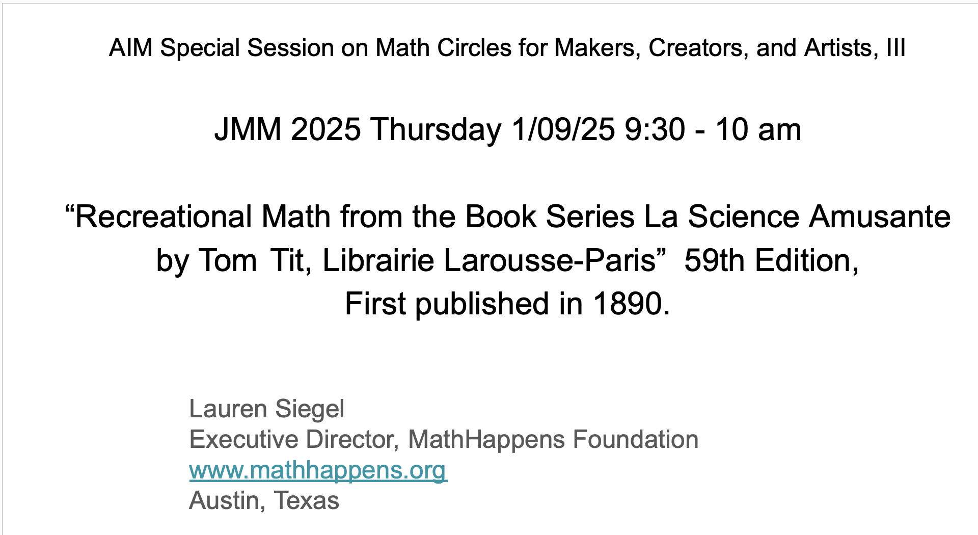 JMM 2025 - Presentation to Math Circles on Science Amusante - MathHappens